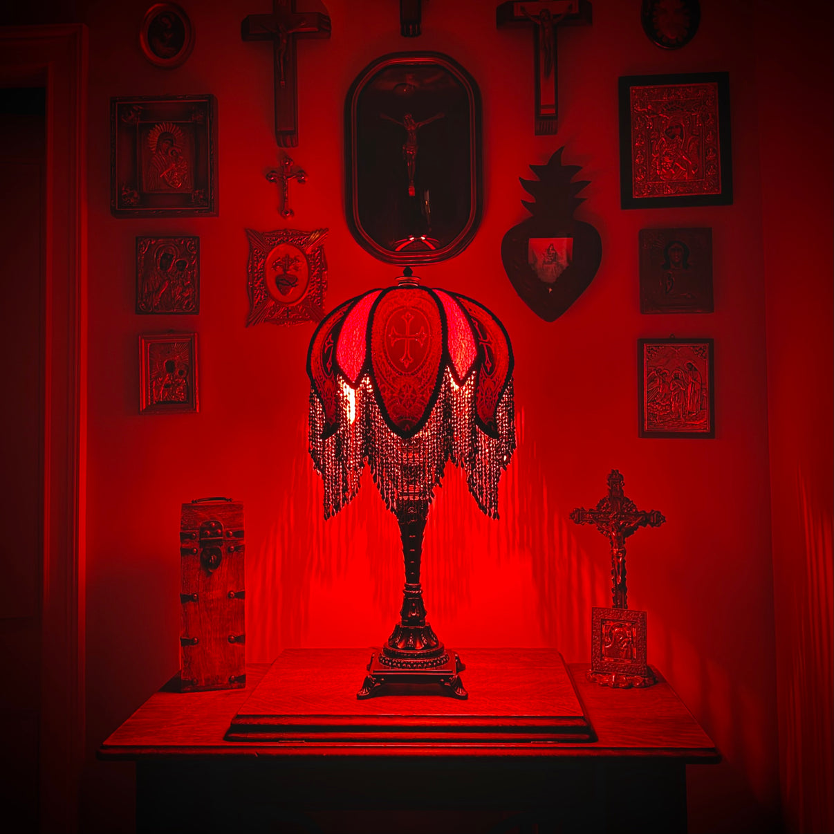 Black & Red Gothic Lampshade – Sacred Remains Lampshades